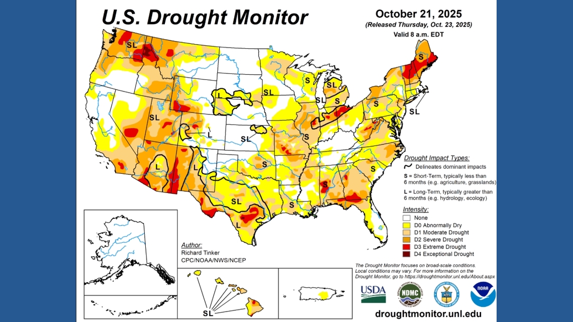 New drought maps show major shifts in conditions across the US | 12news.com