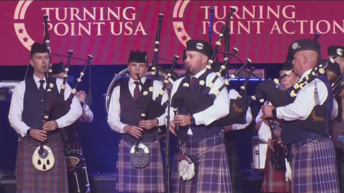Memorial begins with bagpipes playing “Amazing Grace” for Charlie Kirk | 12news.com