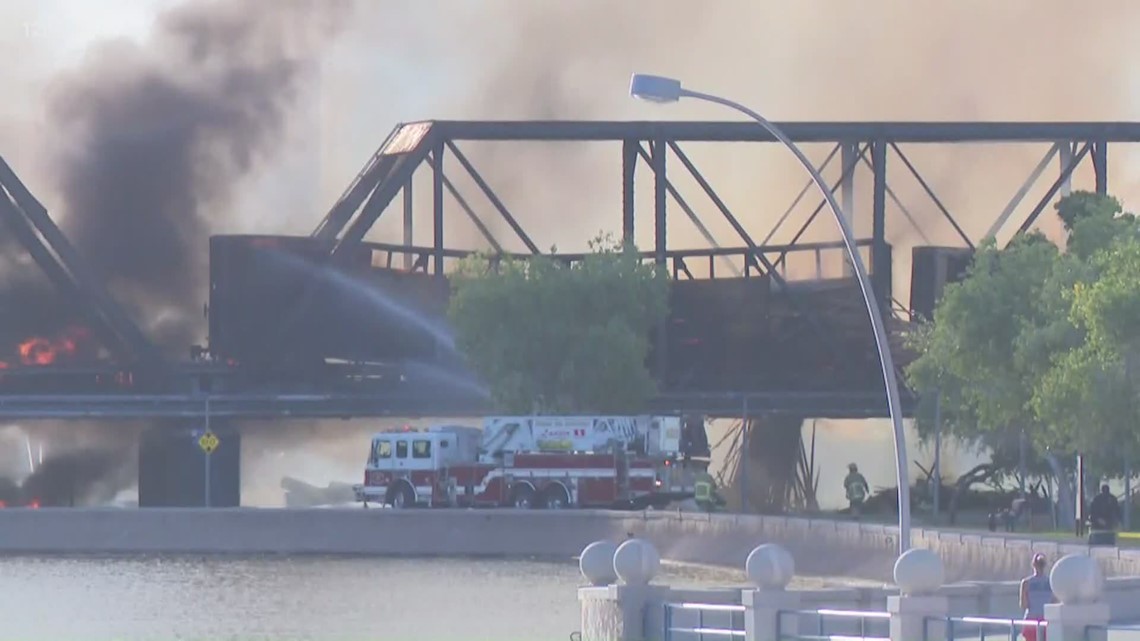 Portion of Tempe bridge being demolished after train derailment ...