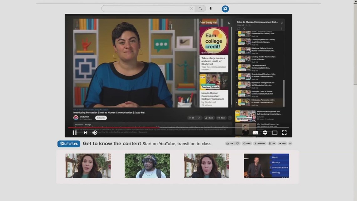 Earn college credits on YouTube | 12news.com