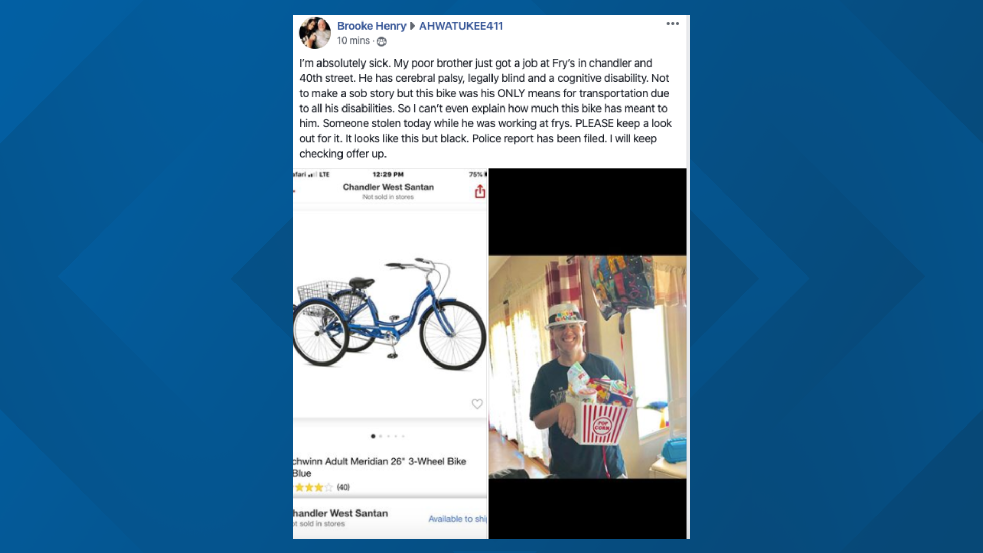 Community raises money to replace stolen bicycle for man | 12news.com