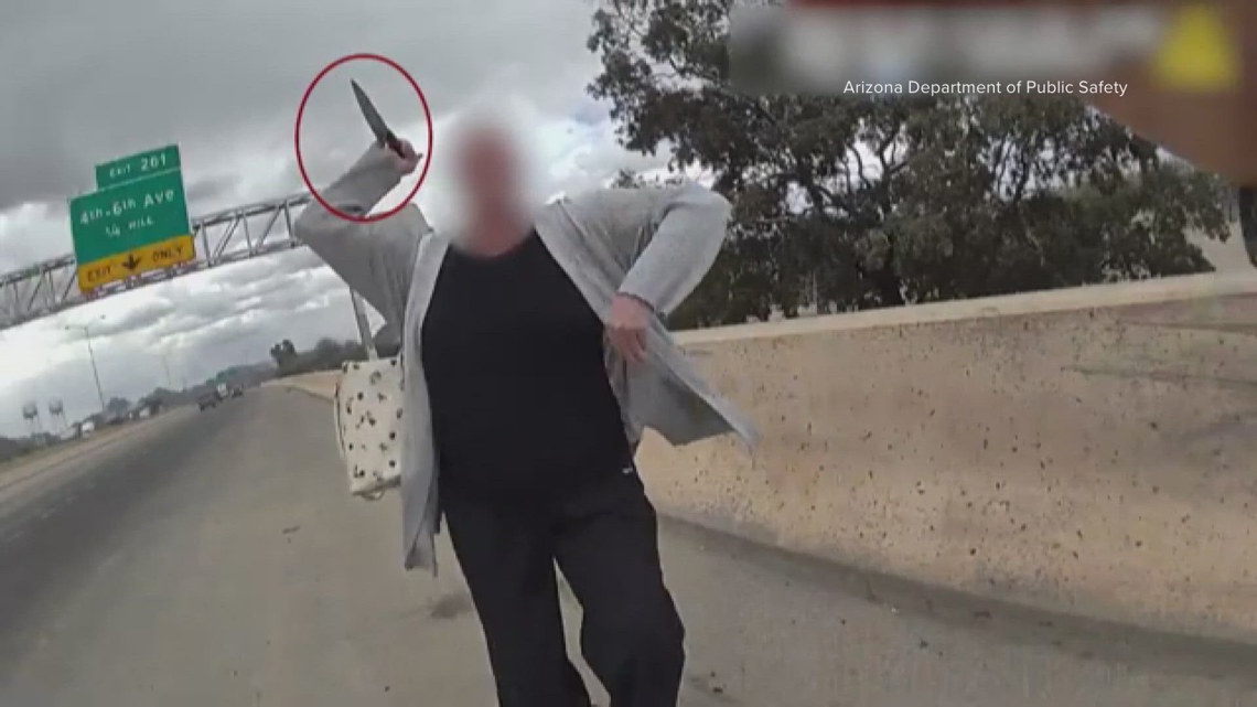 Video shows woman running towards DPS trooper with a knife | 12news.com