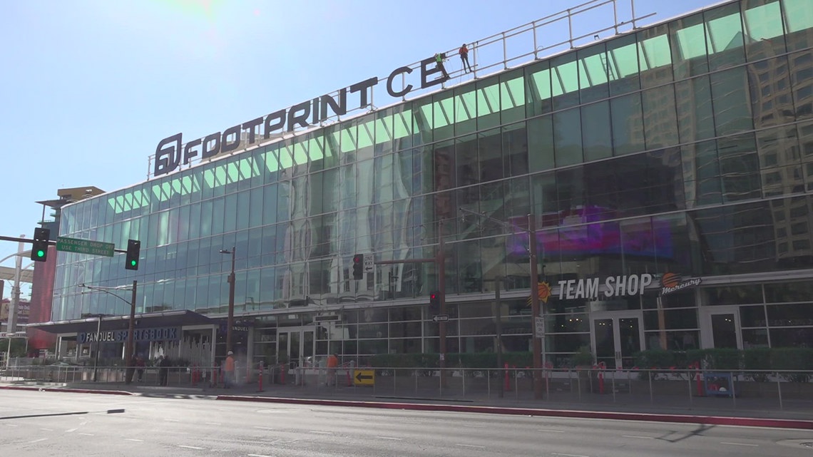 Workers remove 'Footprint Center' name signs from Phoenix arena ...