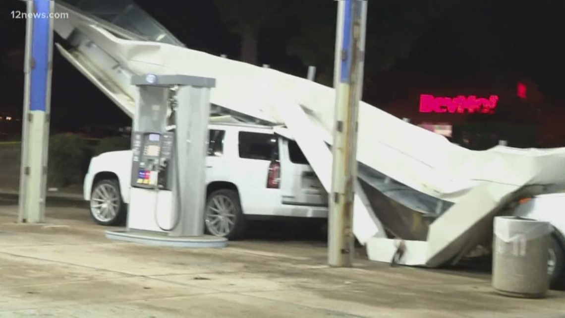 Gas station roof collapses as hail, rain pour over the Valley in Monday ...