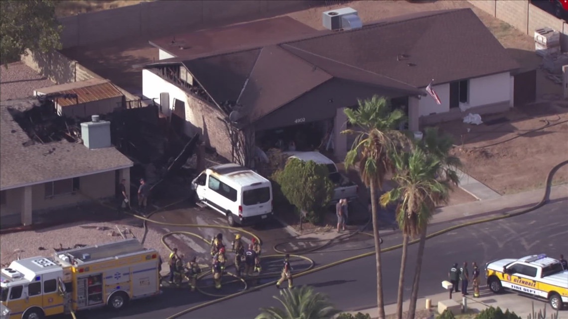 Crews battle double house fire in Glendale during extreme heat | 12news.com