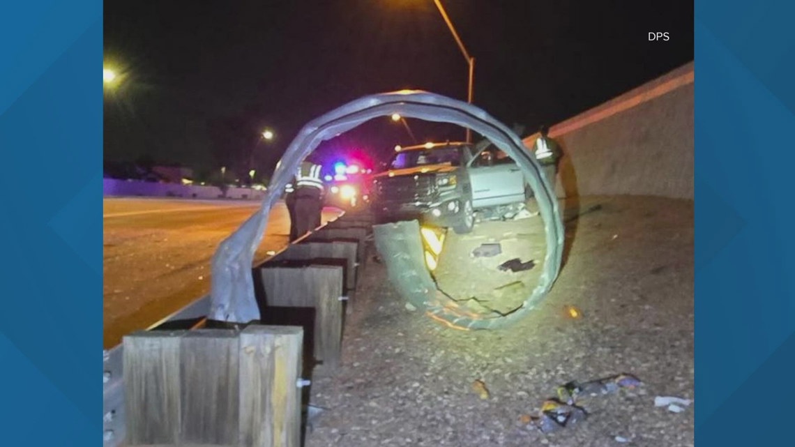 Driver survives after guardrail impales his truck in Arizona crash | 12news.com