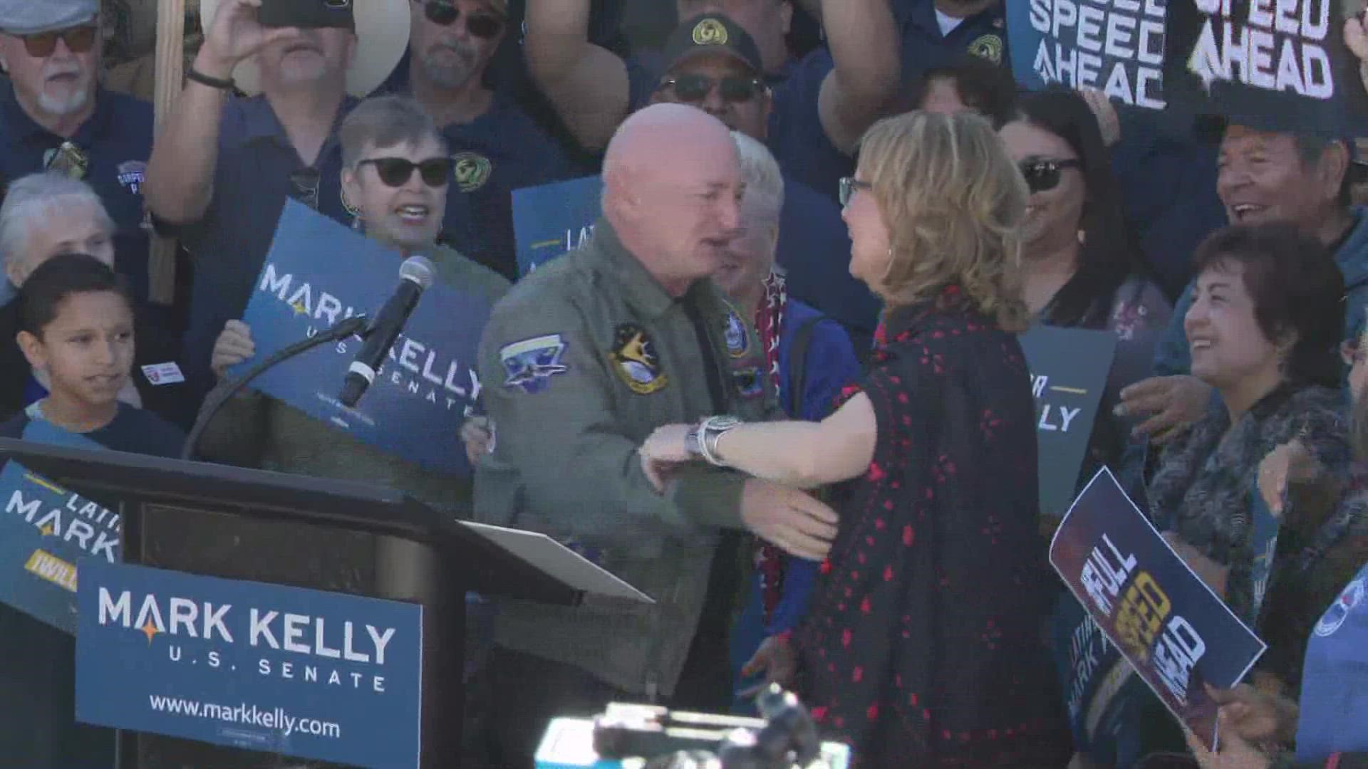 Sen. Mark Kelly gives remarks after Arizona 2022 election victory ...