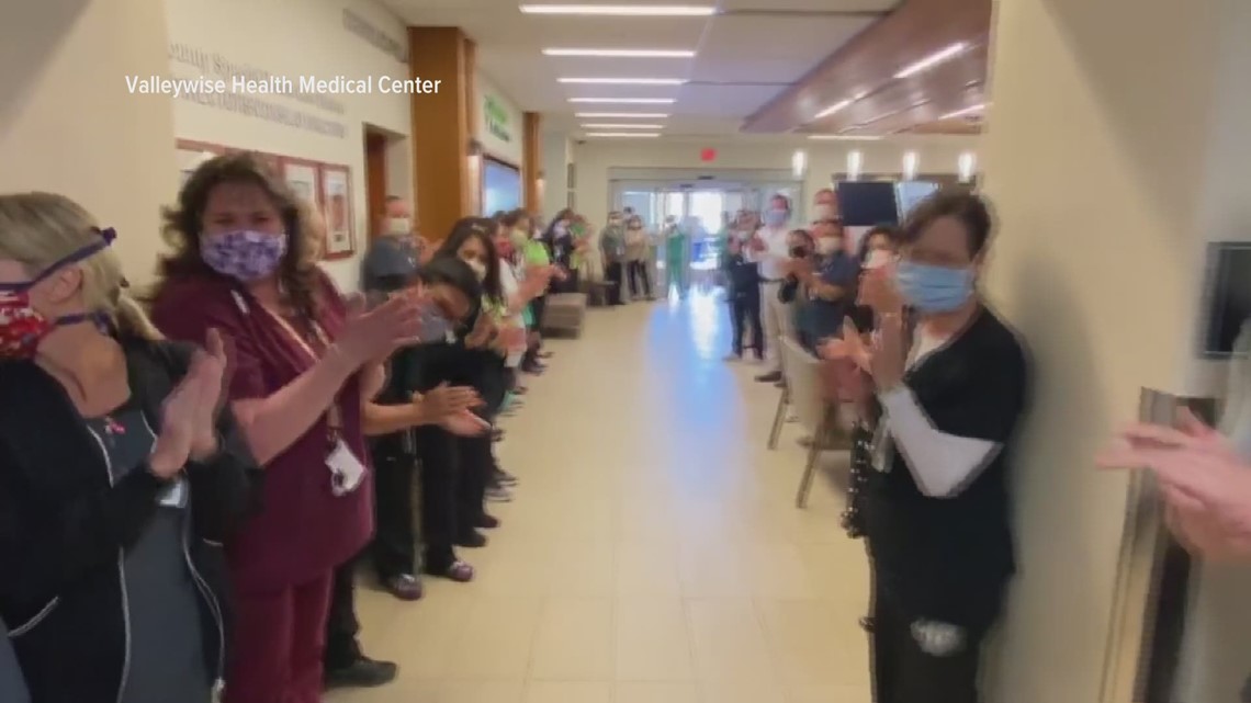 Phoenix hospital staff celebrate first discharge of COVID-19 patient ...