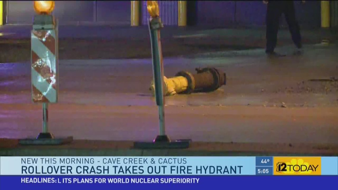 Rollover crash takes out fire hydrant | 12news.com