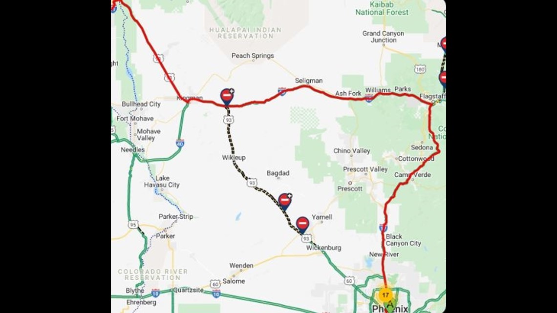 US 93 reopens near Wickenburg after Fig Springs Fire closed hwy ...