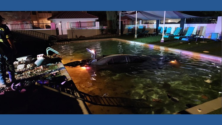 Driver falls asleep, crashes through wall and plunges into swimming ...