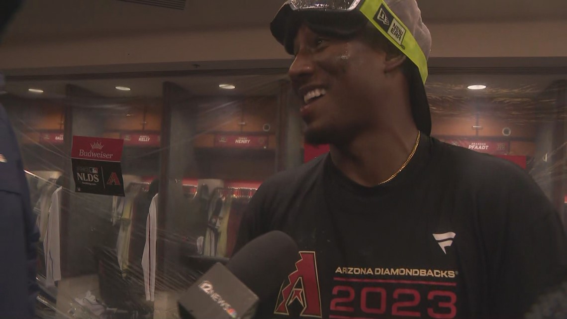 Geraldo Perdomo reacts to the D-backs sweeping Dodgers in NLDS | 12news.com