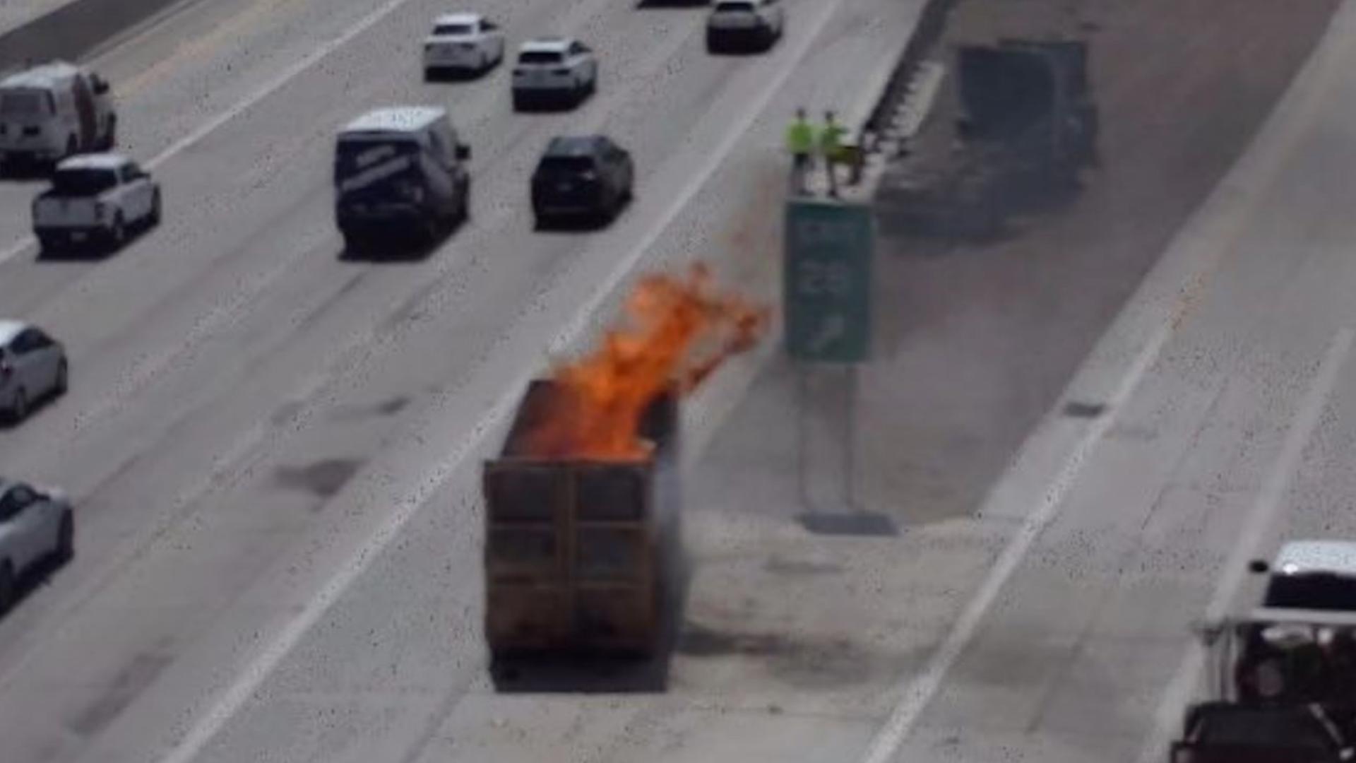 Dumpster fire seen burning on Loop 101 in Phoenix | 12news.com