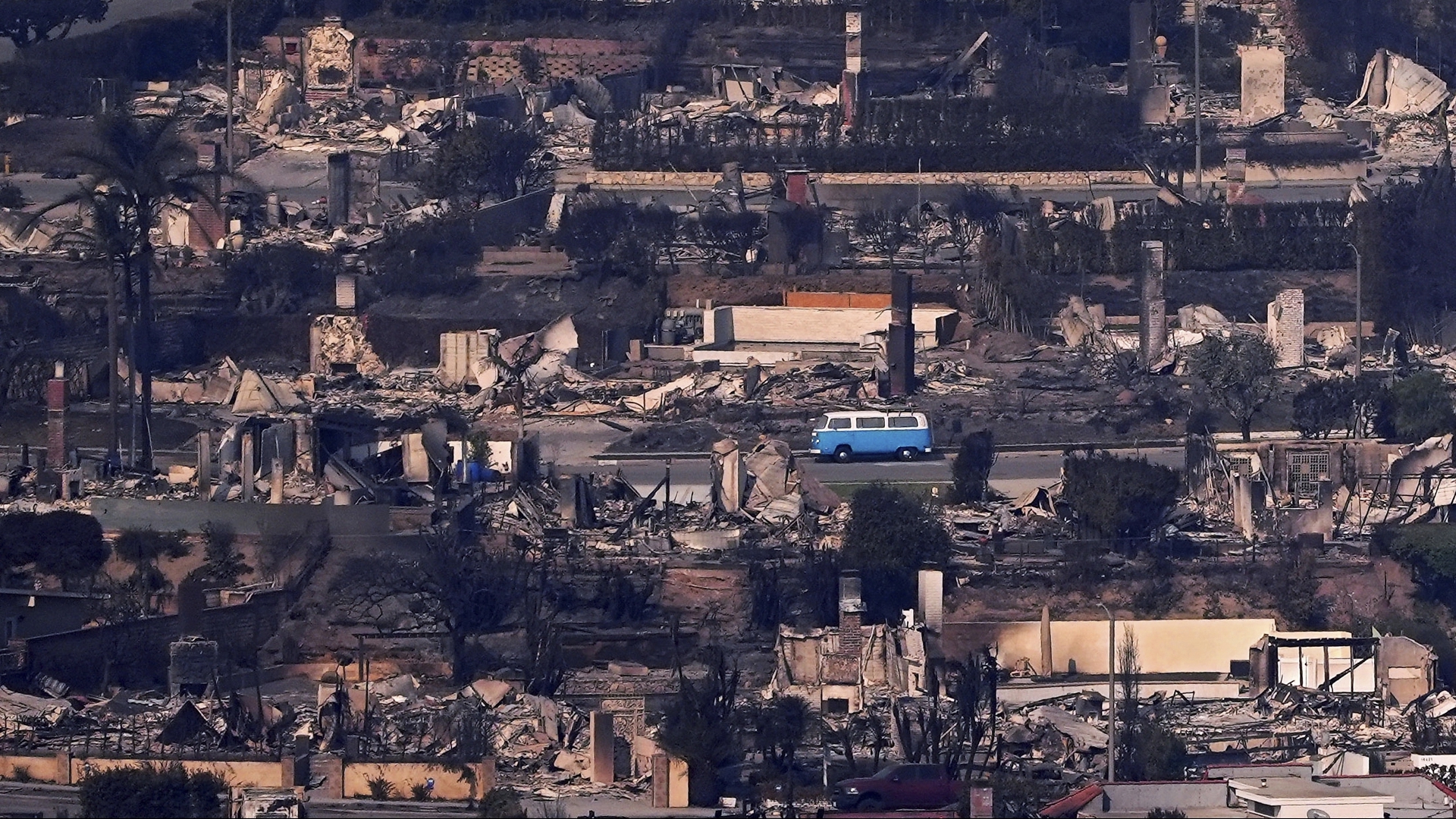 Retro blue VW van miraculously survives deadly Los Angeles fires ...