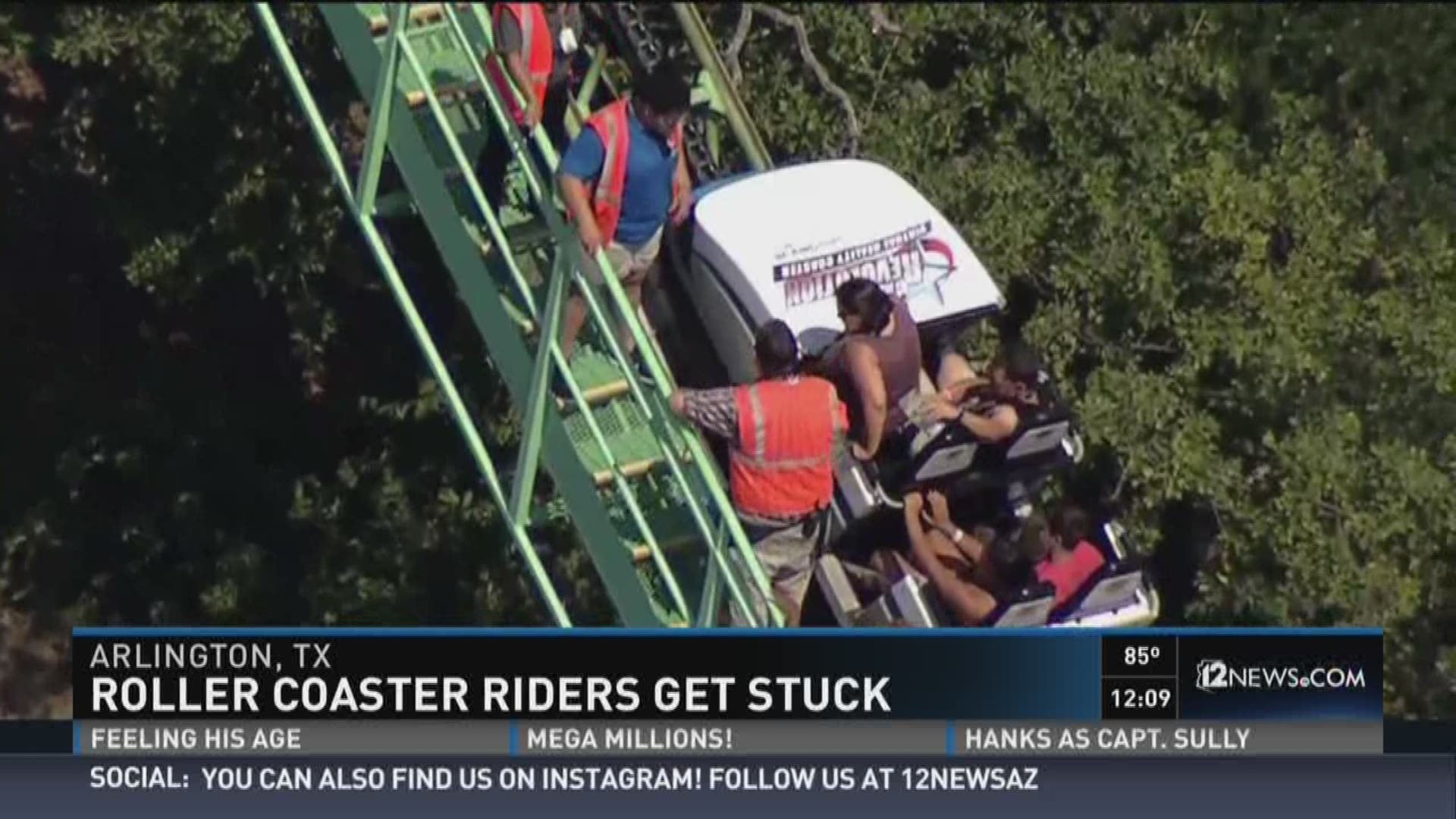 Man tweets selfie while stuck on roller coaster at Six Flags | 12news.com