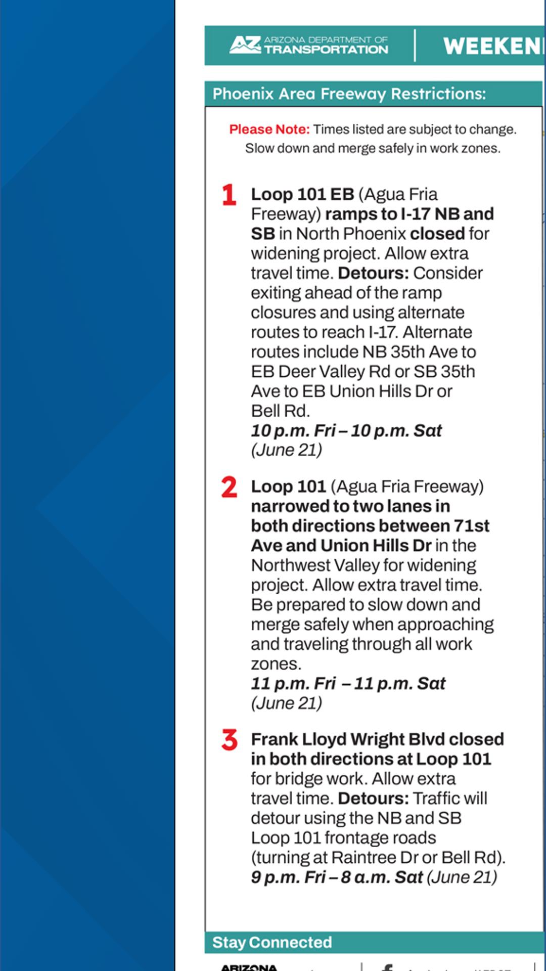 Loop 101 EB ramps to I-17 closed for part of the weekend in Phoenix ...
