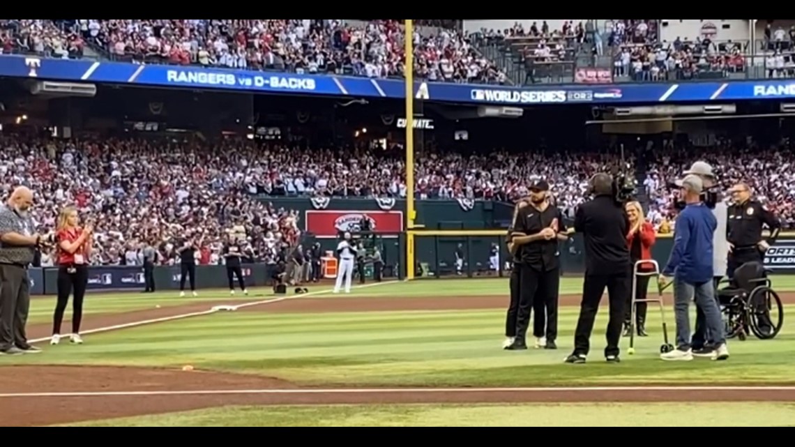 Officer Tyler Moldovan throws first pitch at World Series Game 5 ...