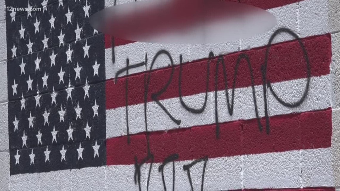 Decades-old American flag mural in Phoenix defaced with anti-Trump ...