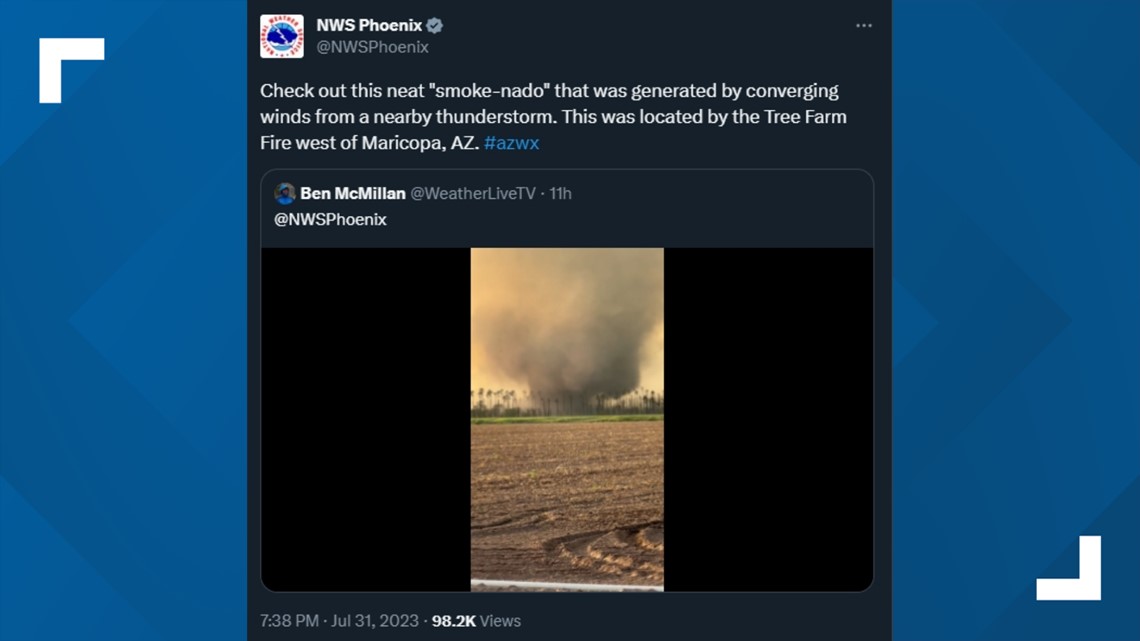 'Smoke-nado': Weather phenomenon caught near fire in Maricopa | 12news.com