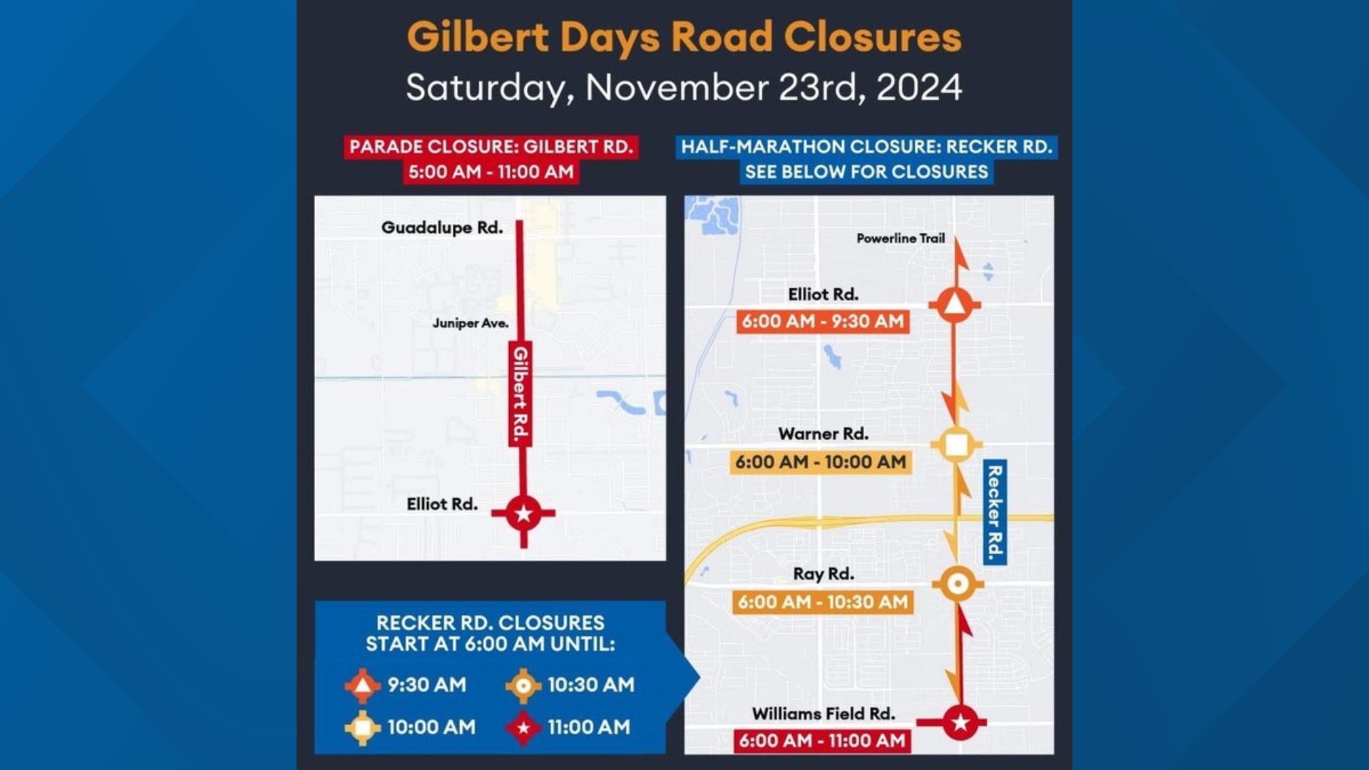 What roads are closed for the Gilbert Days Parade? | 12news.com