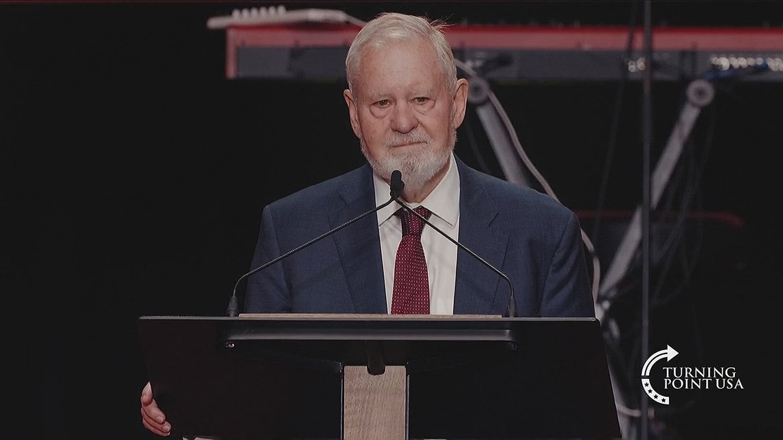Dr. Larry Arnn speaks at Charlie Kirk Memorial | 12news.com