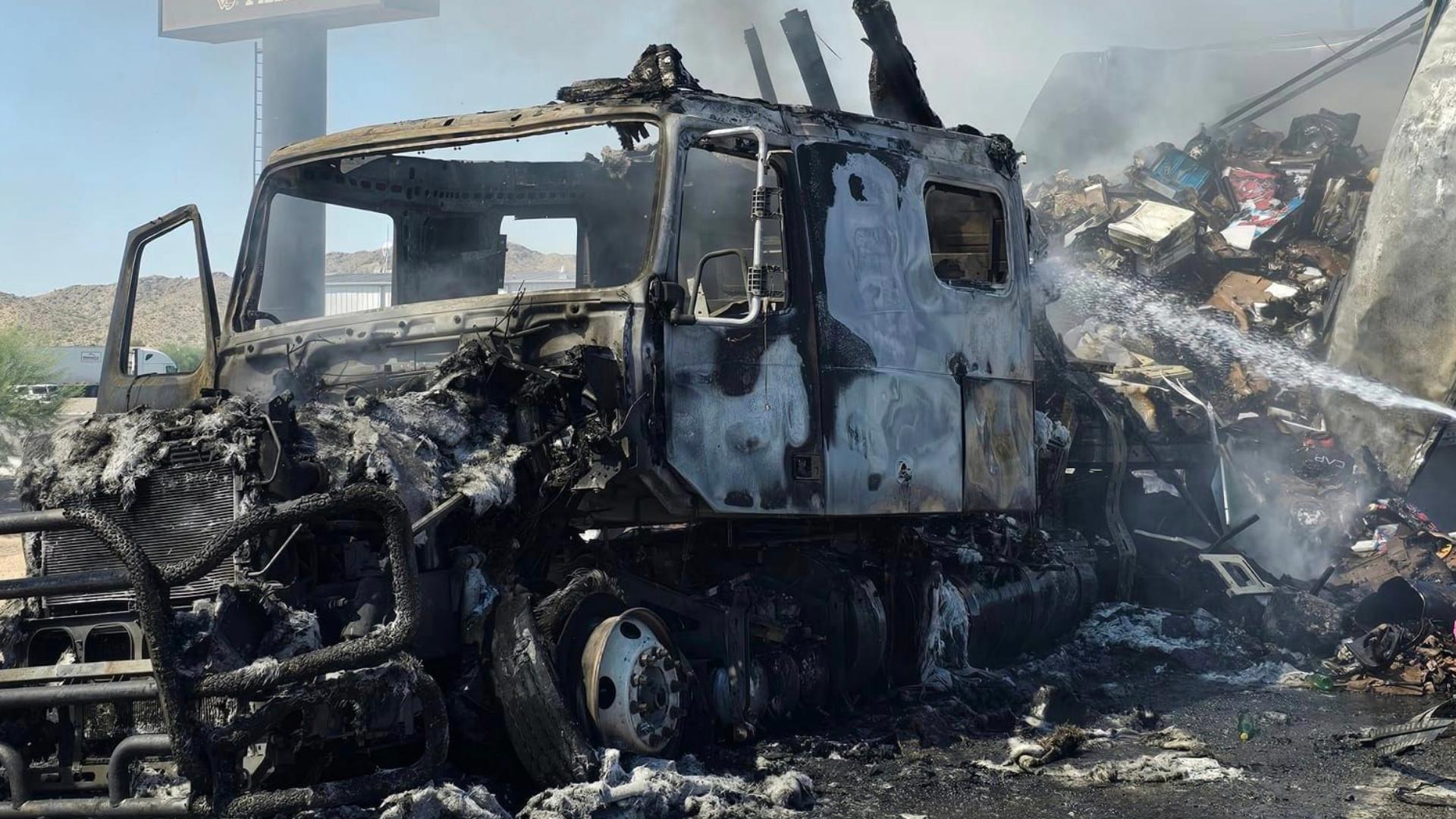Large fire destroys tractor-trailer near I-10 | 12news.com
