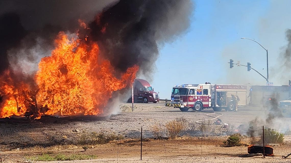 Large fire destroys tractor-trailer near I-10 | 12news.com