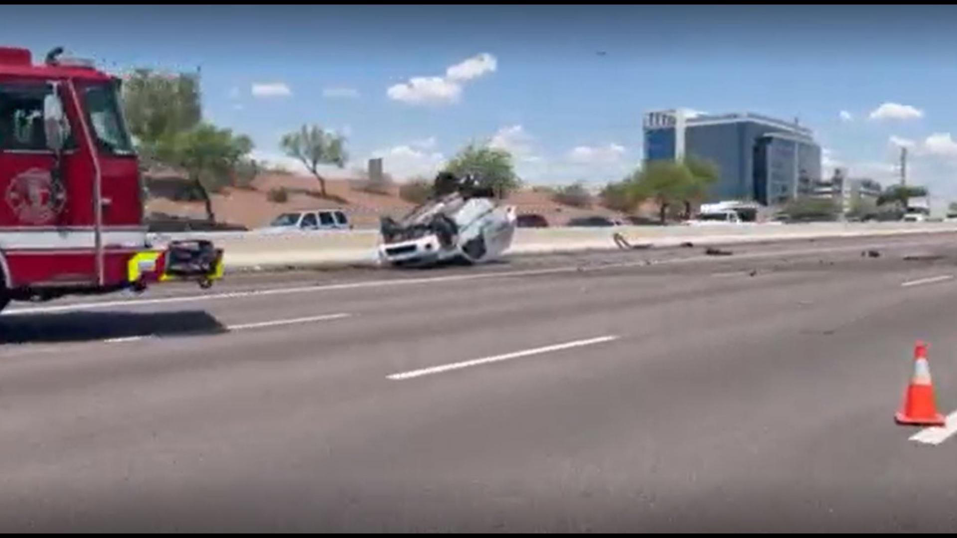 Car flips over after crash on Loop 202 near Tempe | 12news.com