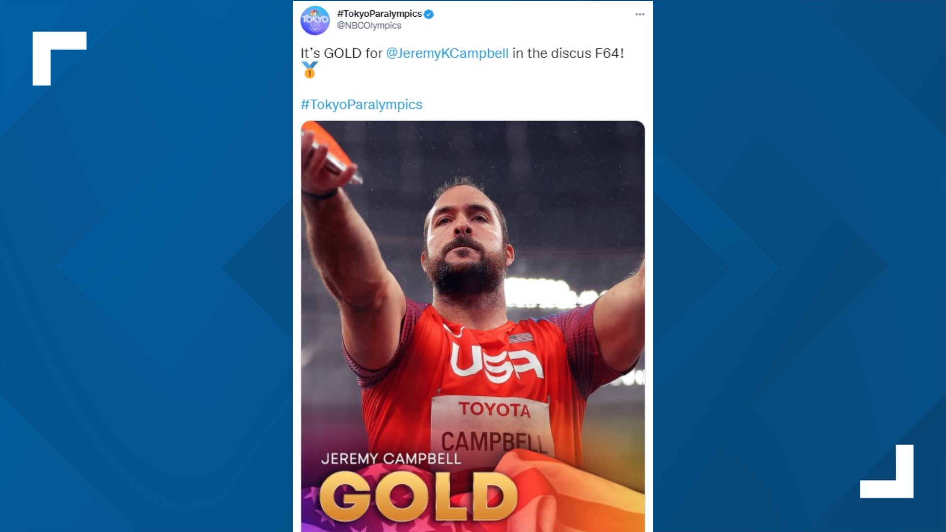 Discus Paralympics: Jeremy Campbell takes home gold in Tokyo | 12news.com