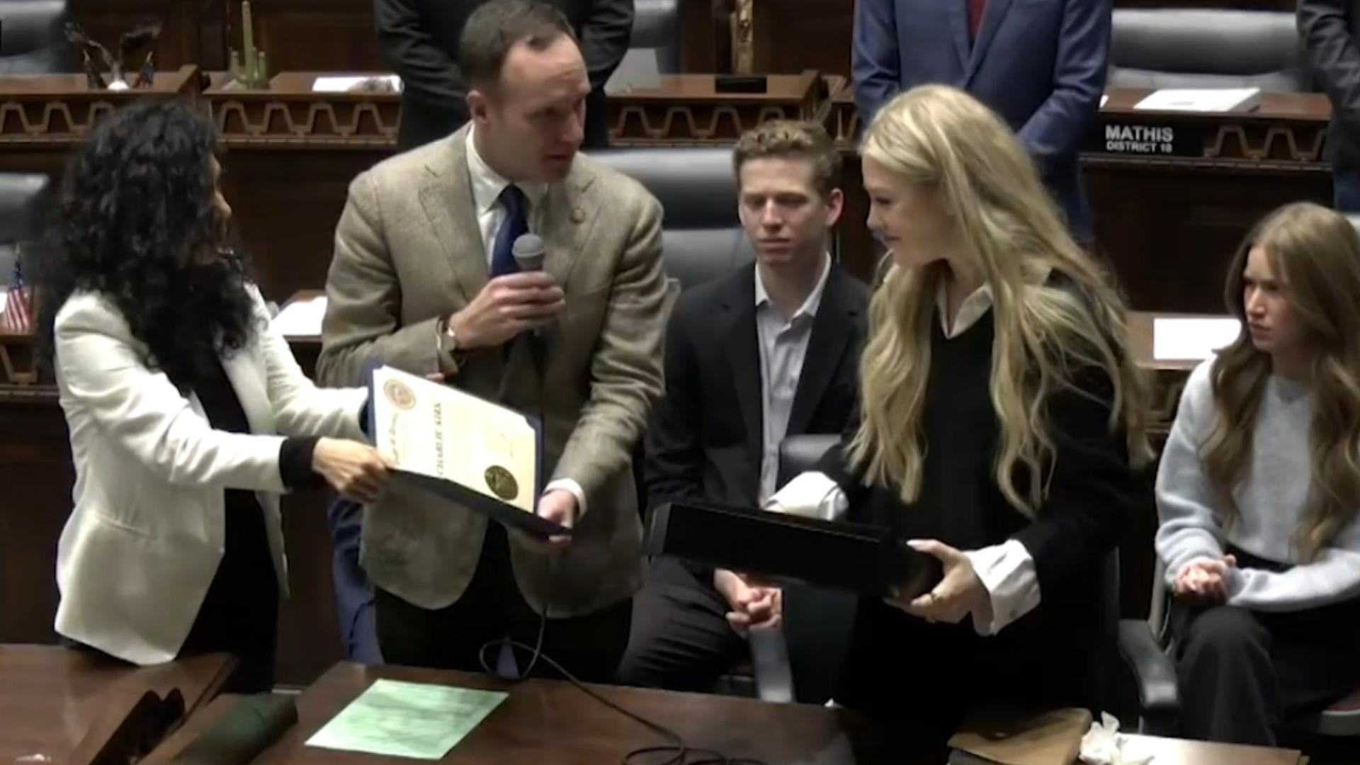 Erika Kirk presented with flag, proclamation by Arizona lawmakers ...