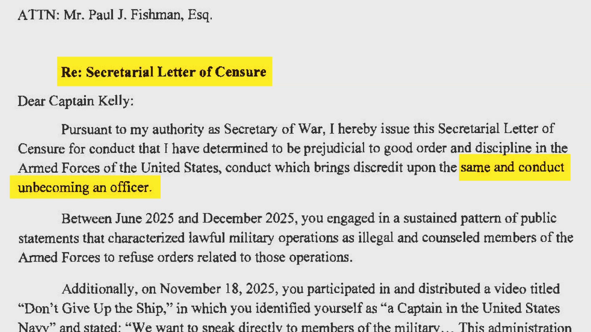 Sen. Mark Kelly censured by Secretary of Defense over video | 12news.com