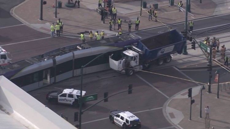 Video shows light rail train hitting garbage truck in Mesa | 12news.com