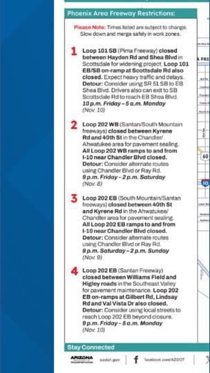 Closures and detours on Loop 101 and Loop 202 this weekend | 12news.com