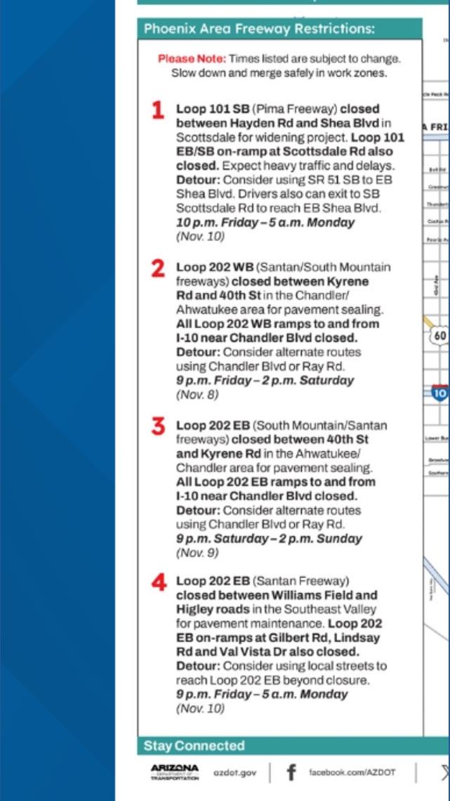 Closures and detours on Loop 101 and Loop 202 this weekend | 12news.com