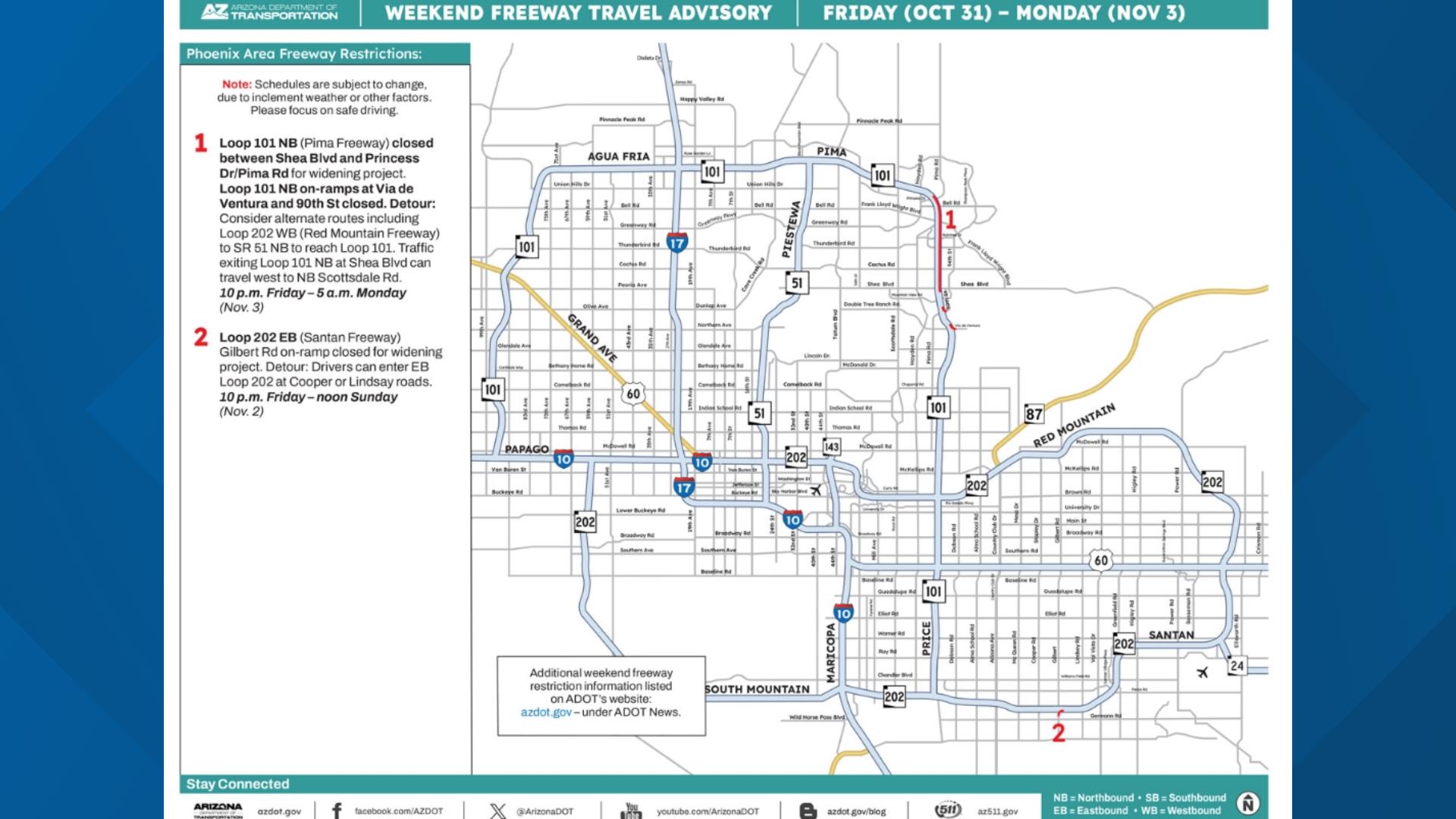 Improvement projects to close parts of Pima Freeway, Santan Freeway Oct ...