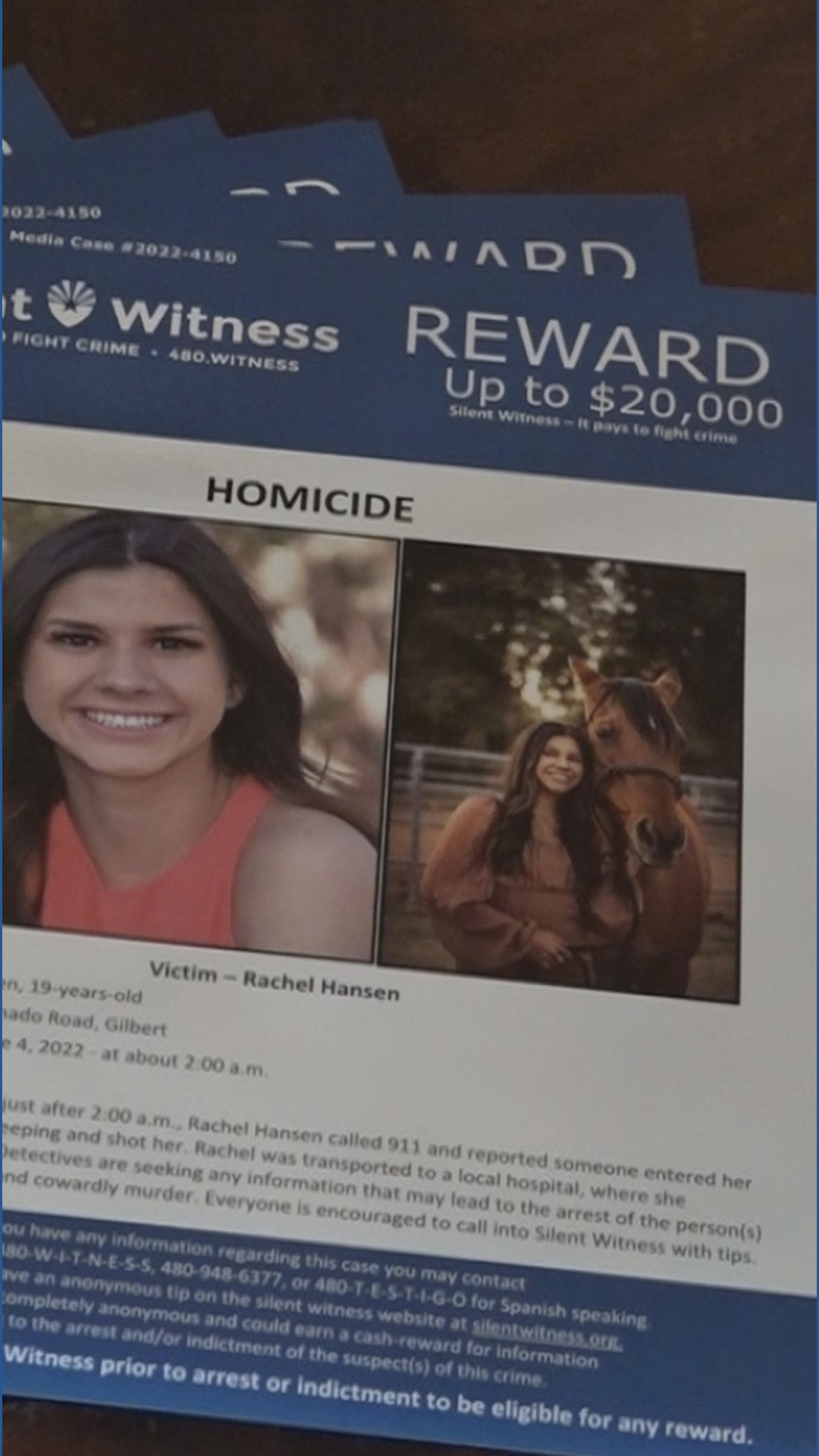 Reward in Rachel Hansen murder case increases to $20,000 | 12news.com