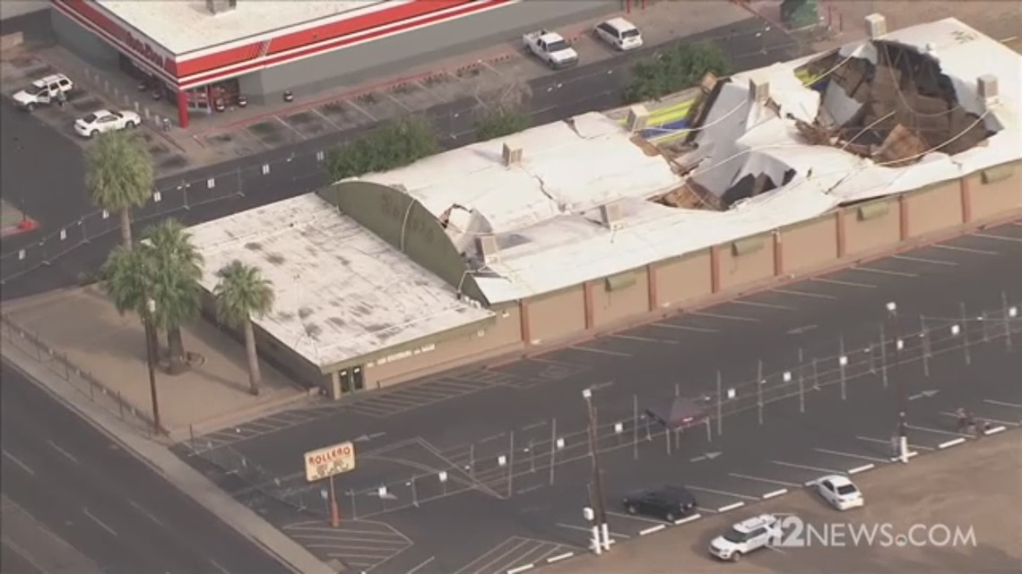 RAW: Aerial view of collapsed skating rink roof | 12news.com