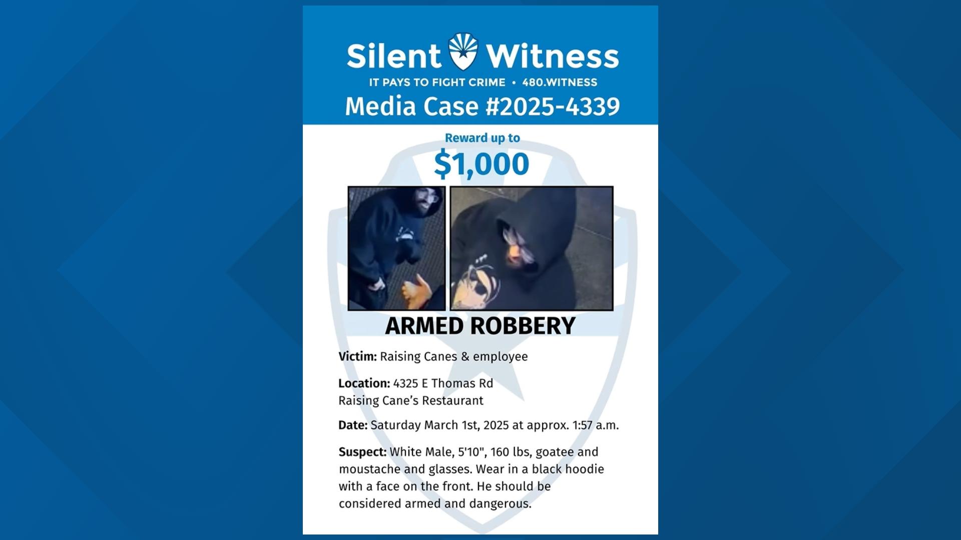 Reward offered for info in armed robbery at Phoenix Raising Cane's ...