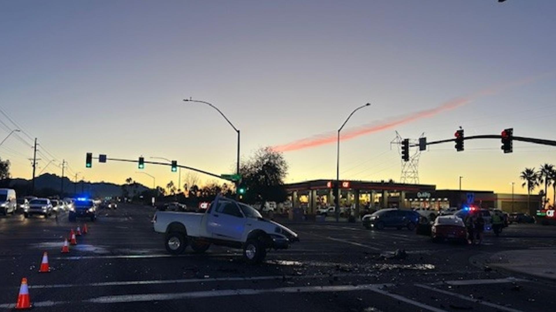Truck flips on its side after crash near Loop 202 in Mesa | 12news.com