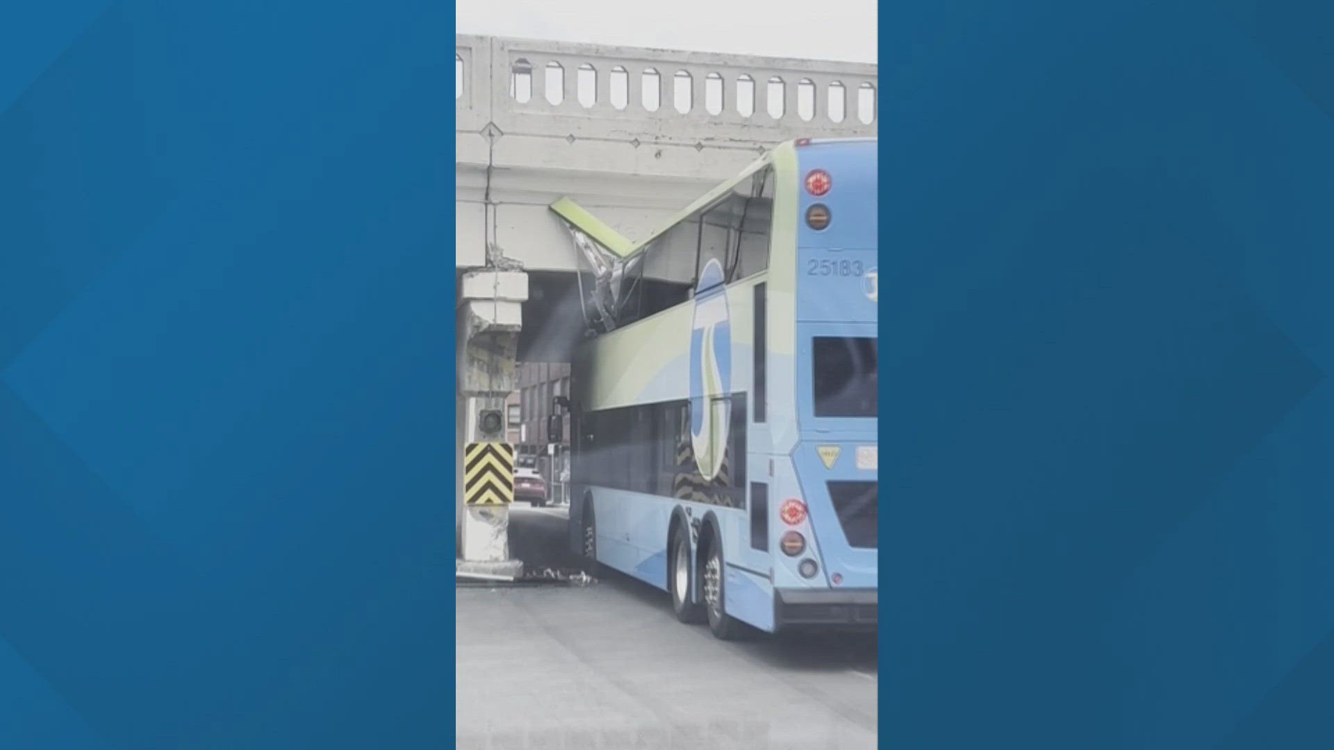 Double-decker bus collides with railroad bridge; 4 hospitalized ...